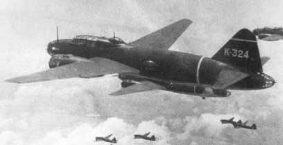 Japanese Mitsubishi G4M Betty bomber takes off for signing of peace ...